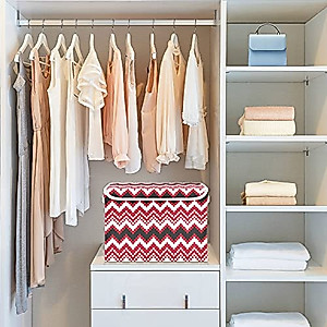 CaTaKu Red Christmas Wave Storage Bins with Lids and Handles, Fabric Large Storage Container Cube Basket with Lid Decorative Storage Boxes for Organizing Clothes