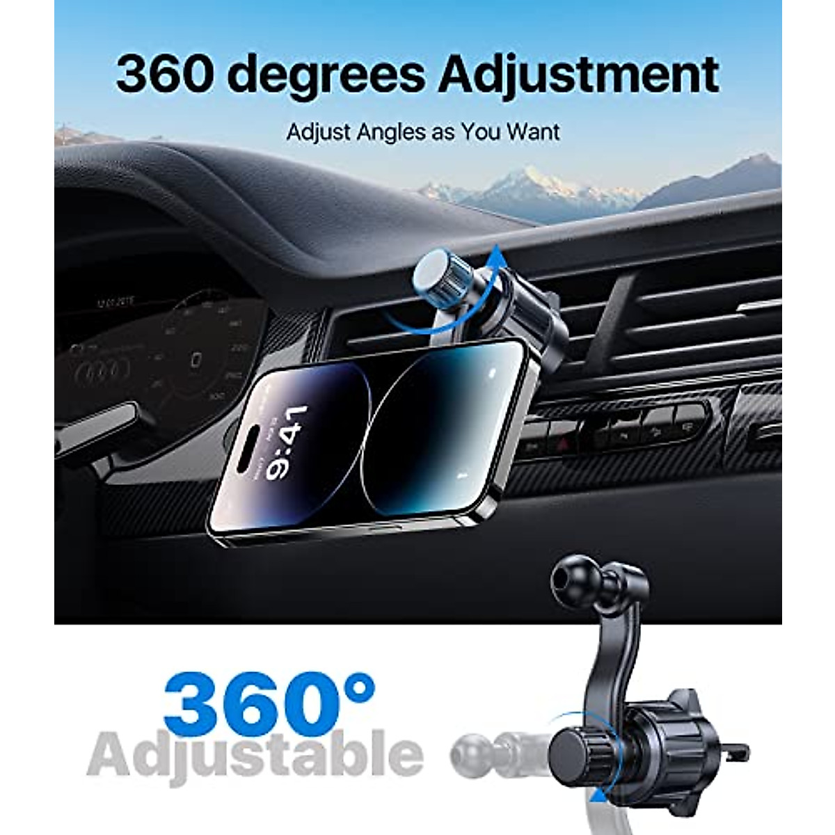andobil Car Mount for iPhone, [Never Block A/C, 360° Rotate-Freely] Strong Magnetic Cell Phone Holder for Car Vent Easily Install, Compatible w MagSafe Car Mount Fits for iPhone 14 13 12 Pro Max & All
