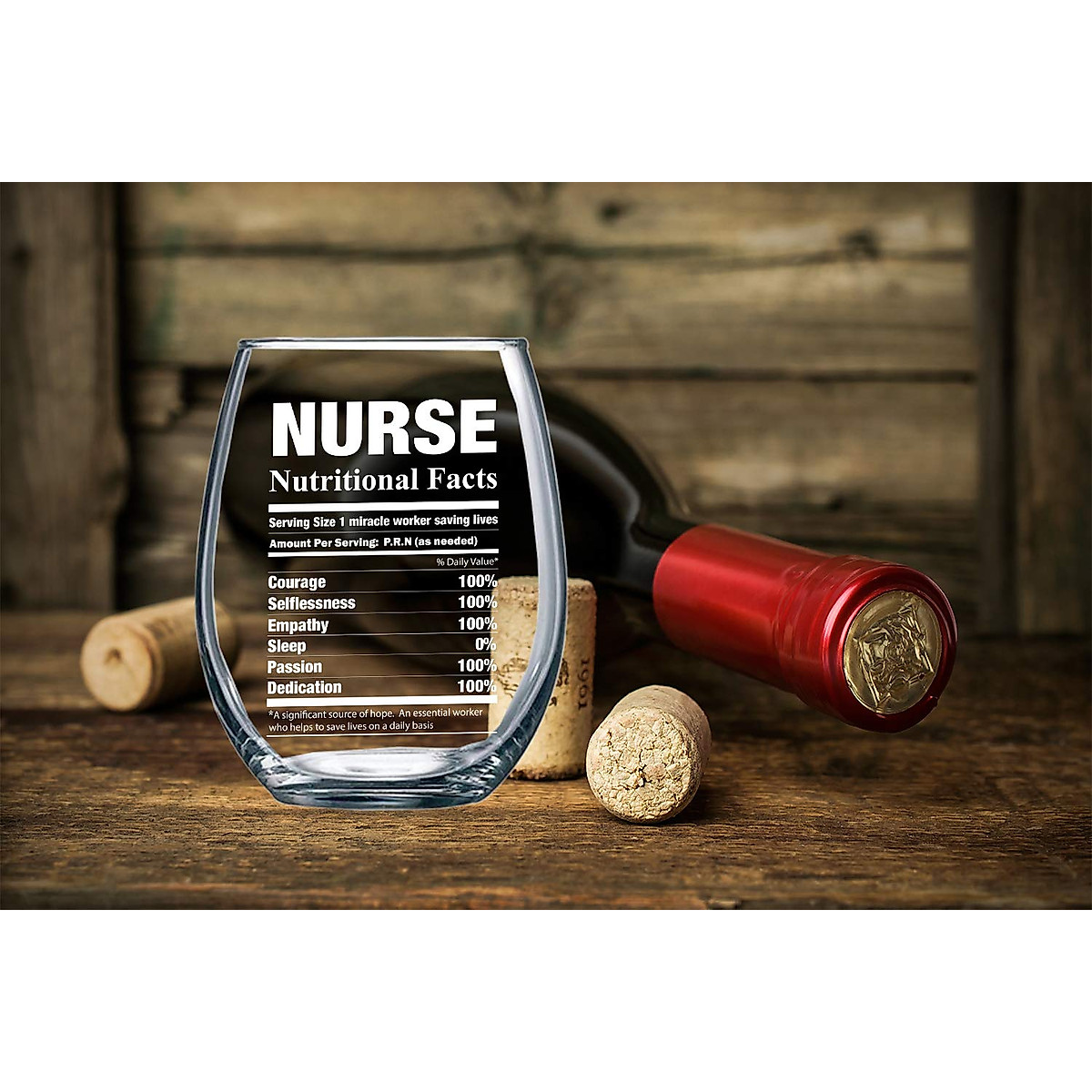 Nurse Nutritional Facts 15oz Stemless Crystal Wine Glass - Nurse Graduation Ideas - Nurses Appreciation Week for Essential Worker - CBT Wine Glasses