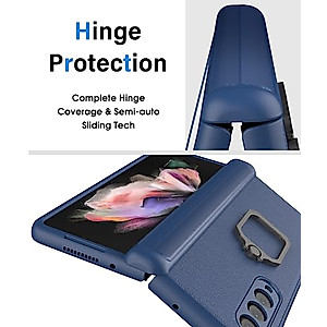 ATATOO for Samsung Galaxy Z Fold 3 Case, Z Fold3 Case Built-in Screen Protector & Hinge Protection & Kickstand, Durable Anti-Scratch Full Body Protection Leather Phone Case for Galaxy Z Fold 3,Blue