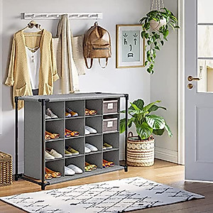 4 Tier 16-Pair Shoe Rack Cubby Organizer, Free Standing Shoe Storage Shelf ,Shoe Rack Storage Organizer 16 Pairs Portable Stackable Shoe Cabinet for Closet Entryway Bedroom