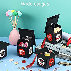 60 Pieces Graduation Candy Boxes 2023 Graduation Cap Gift Box Graduation Celebration Chocolate Box with Stickers for 2023 Graduation Gifts Grad Ceremony Party Favors (Red and Black)