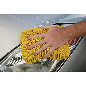 Carrand 40309 Long Chenille Microfiber Car Wash Mitt , Yellow