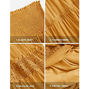 ZESICA Women's 2025 Summer Bohemian Strapless Off Shoulder Lace Trim Backless Flowy A Line Beach Long Maxi Dress,Yellow,Large