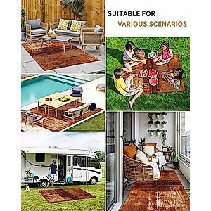 Burnt Orange Outdoor Rug for Patio/Deck/Porch, Modern Geometric Non-Slip Large Area Rug 5 x 8 Ft, Abstract Art Oil Painted Indoor Outdoor Rugs Washable Area Rugs, Reversible Camping Rug Carpet Runner