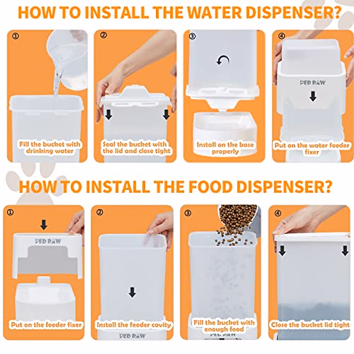 Automatic Food and Water Dispenser Set for Cat Dog, Gravity Auto Feeder Waterer Large Capacity 1 Gallon x 2 for Small Medium Large Pet with Mat