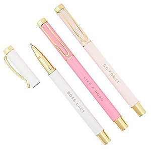 Sweet Water Decor Metal Boss Lady Pen Set Inspirational Motivational Quotes Ballpoint Pen Chic Office Decor Gifts for Women Desk Supplies Accessories Gold Cute Pen Sets School Girly Cubicle Bosses