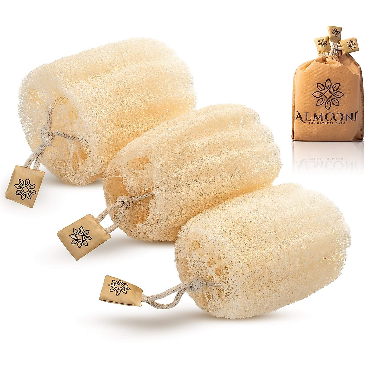 Almooni Egyptian Loofah Exfoliating Body Scrubber, Natural Real Egyptian Shower Loofah Sponge Body Scrubber for Women and Men, for Body and Face That Will Get You Clean - 3 Count (1 Pack)