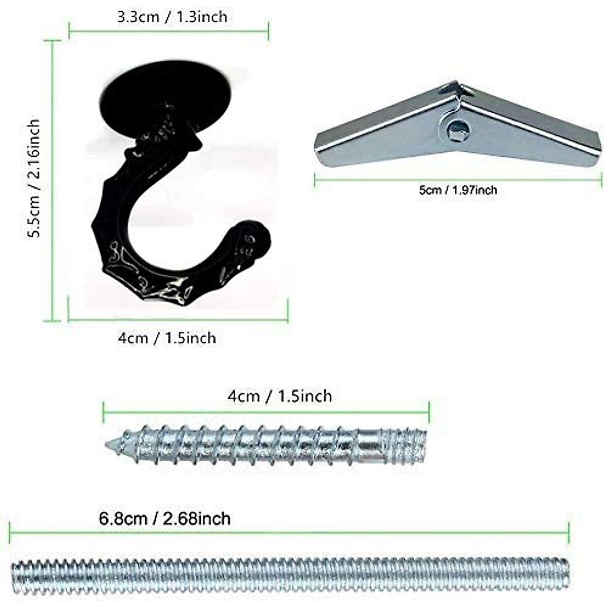 QMseller 2 Sets Metal Ceiling Hooks, Heavy Duty Swag Ceiling Hooks with Hardware for Hanging Plants/Chandeliers/Wind Chimes/Ornament (Black Color)