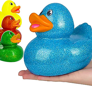 The Dreidel Company Giant Glitter Rubber Duck Toy with Sound Assortment Duckies for Kids, Bath Birthday Gifts Baby Showers Summer Beach and Pool Activity, 6" (3-Pack)