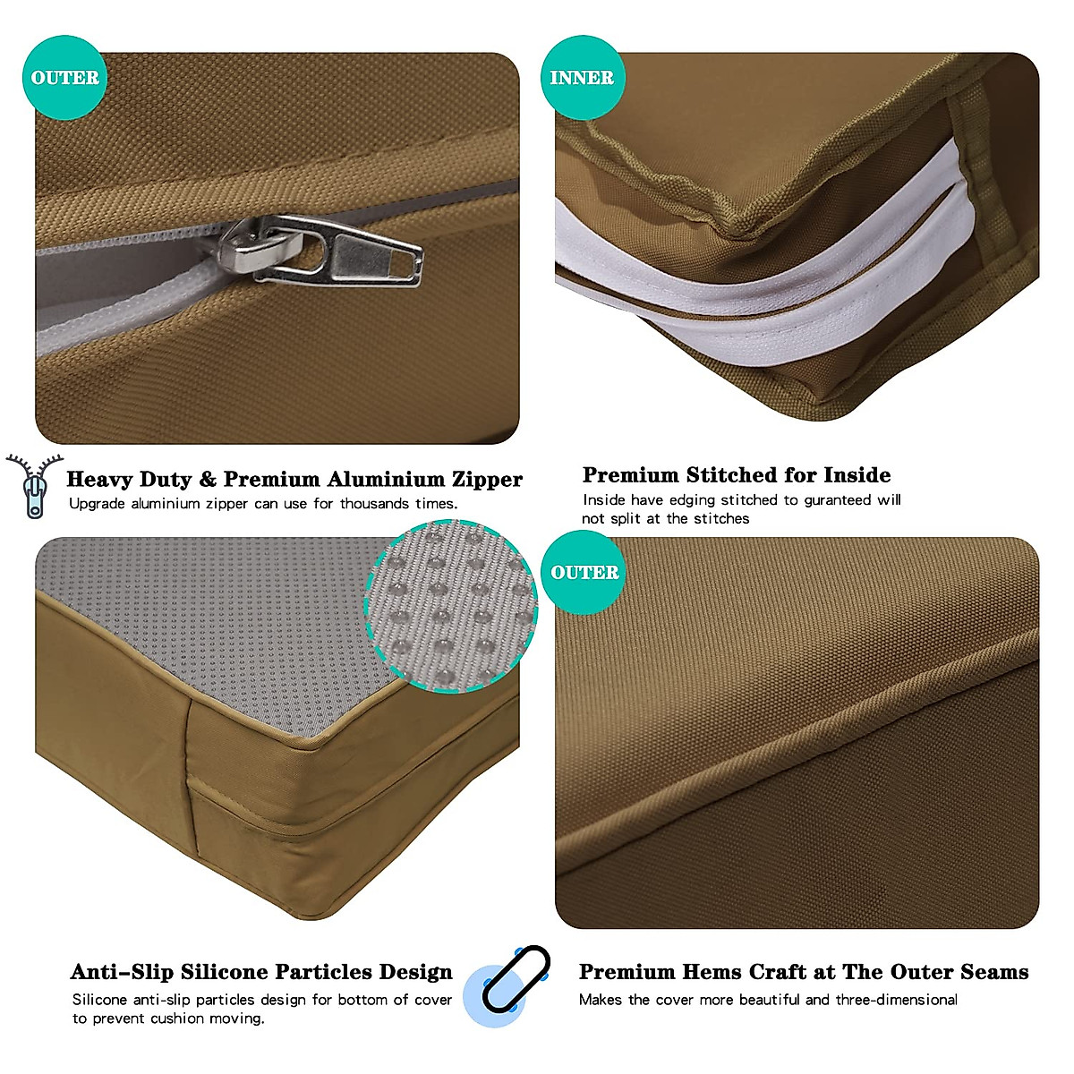 ClawsCover 12Pack Outdoor Seat and Back Cushions Replacement Covers Fit for 6Pieces 5-Seater Wicker Rattan Patio Furniture Conversation Set Sectional Couch Chairs,Taupe-Include Cover Only