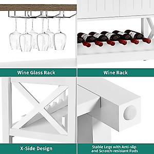 YITAHOME Sideboard Buffet Cabinet with Light, 31.5'' Farmhouse Coffee Bar Cabinets with Storage, Wine Bar Cabinet for Home with Wine Rack and Glass Holder (White Oak)