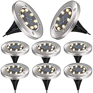 UOMNICUE Solar Ground Lights, 8LED Solar Garden Lights Outdoor Waterproof Bright in-Ground Lights, Solar Pathway Lights for Lawn Patio Yard Landscape Steps Deck Walkway (8 Pack - Warm Light)