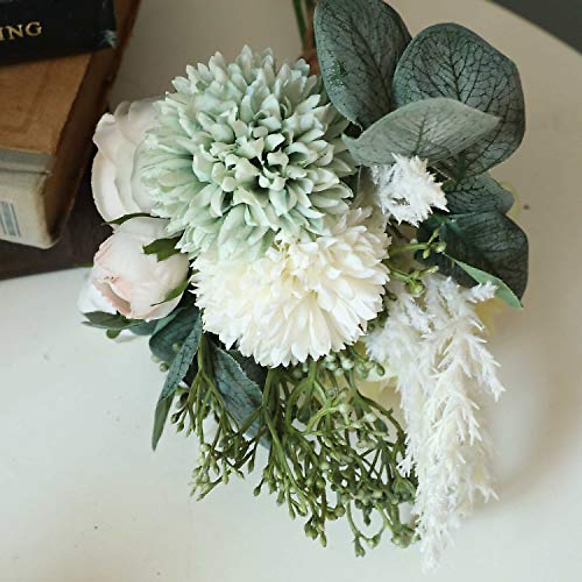 LACKINGONE Artificial Flower Plants Silk Flowers with Stems Simulation Rose Hydrangea Faux Flower Arrangements Home Garden Office Wedding Decor White Blue Yellow Fake Flower Centerpieces for Tables