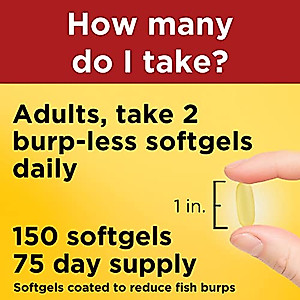 Nature Made Burp Less Fish Oil 1000 mg Softgels, Fish Oil Supplements, Omega 3 Fish Oil for Healthy Heart Support, Omega 3 Supplement with 150 Softgels, 75 Day Supply