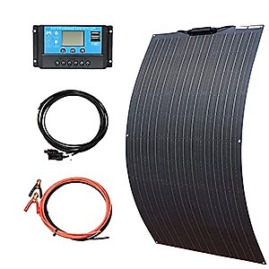 XINPUGUANG Flexible Solar Panel 100W 12V Solar Panel Kit Monocrystalline Cell,10A Charge Controller, Extension Cable，Alligator Clip Cable for Off Grid Boat rv Trailer (100W)