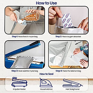 10 Pack - 5 Gallon Mylar Bags For Food Storage with 2500cc Single Sealed Oxygen Absorbers & Labels - 10.5 mil thick, Zipper Resealable Mylar Bag With Stand Up Bottom for Long Term Storage, Heal Seal