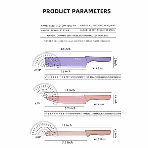 Colorful Kitchen Knives Set of 6 PCS Cute Fruit Knife Set with Gift Box,High Carbon Steel Kitchen Knife Set without Block, Environmental Wheat Straw Material Handle, Sharp Professional Chef Knife