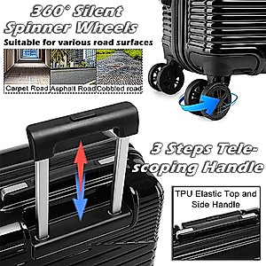 Somago 22x14x9 Carry On Luggage 20 Inch Suitcase with Cosmetic Case Lightweight Hard Shell Luggage PC Suitcase with TSA Lock Airline Approved Luggage (Black)