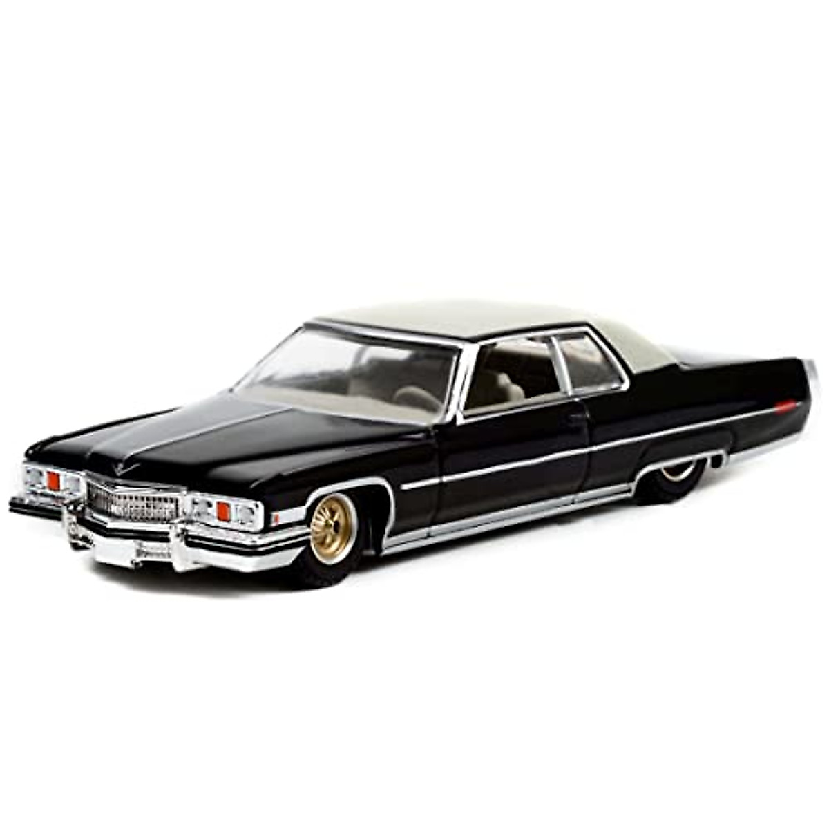 Greenlight Collectible 1973 Coupe DeVille Lowrider Black with Cream Top and Gold Wheels California Lowriders Release 1 1/64 Diecast Model Car 63010E 0