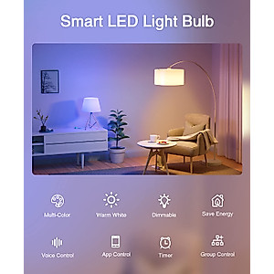 OHMAX Smart Light Bulbs, Color Changing Light Bulbs A19 E26 75W Equivalent, WiFi Light Bulbs Smart Bulbs Work with Alexa Google Home No Hub Required, Dimmable 2700K Warm White, 800 Lumens, 2 Pack