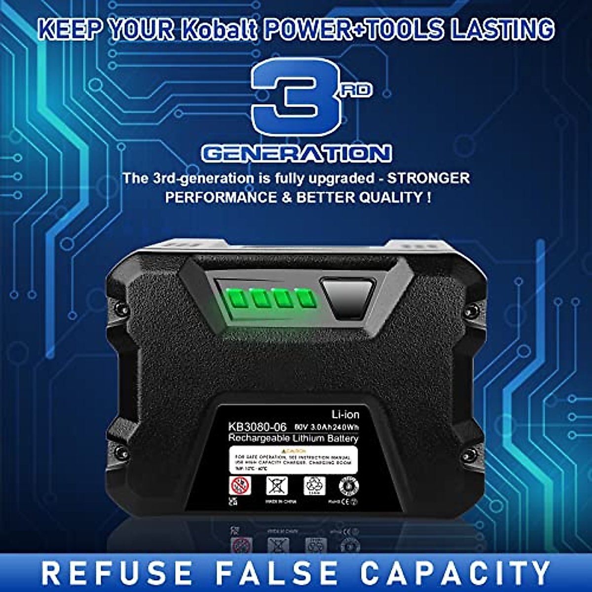 【Upgrade for Koablt 80V】 3.0Ah Replacement Battery for Kobalt 80V MAX Lithium-Ion Battery KB2580-06 KB680-06 KB280-06 2910303-RC for Cordless Power Tool High Capacity(NOT for GREENWORKS/POWERWORKS)