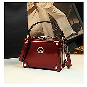 Fashion Women's Top Handle Satchel Handbags Leather Evening Bag Purses Small Hard Square Box Shoulder Bags (Red)