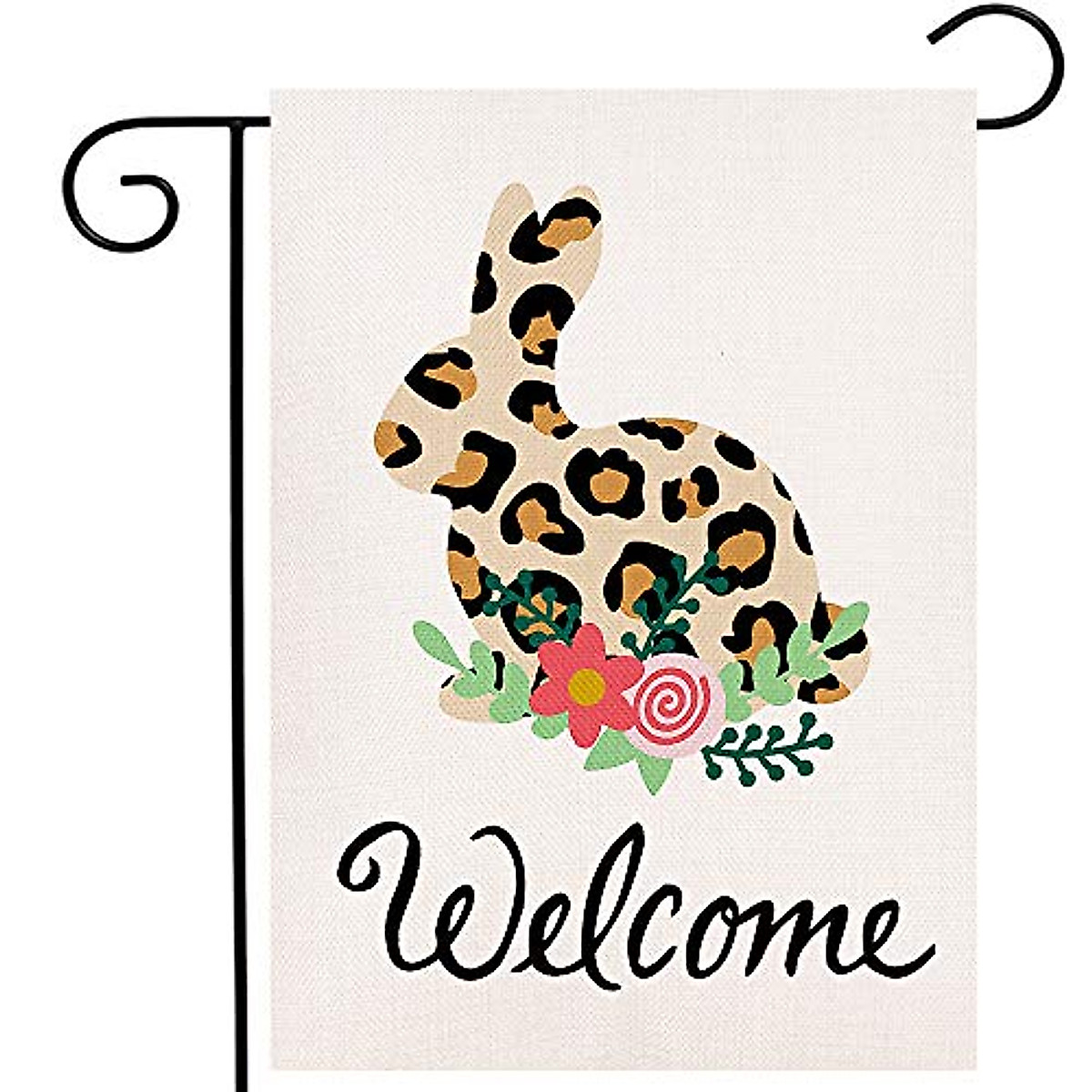 Ogiselestyle Easter Floral Leopard Bunny Garden Flag Vertical Double Sided Easter Bunny Rabbit, Spring Summer Rustic Farmhouse Yard Outdoor Decoration 12.5 x 18 Inch