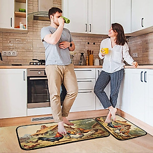 Kigai Farmhouse Chicken Coop Kitchen Rugs Waterproof Non Slip Kitchen Carpet Kitchen Floor Set for Sinks Offices Kitchens Cafes-2PCS