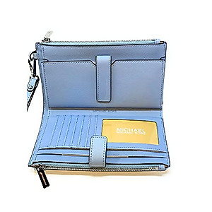 Michael Kors Jet Set Travel Double Zip Saffiano Leather Wristlet Wallet (Pale Blue)