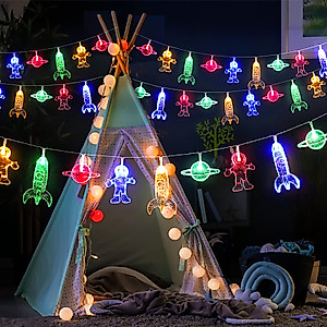 20 LED Children's Room LED String Light Astronaut Spaceship Rocket Pendants Holiday Party Lights Wall Window Nursery or Kids room Decor Wedding Around the Garden Party Patio Christmas (multicolour)