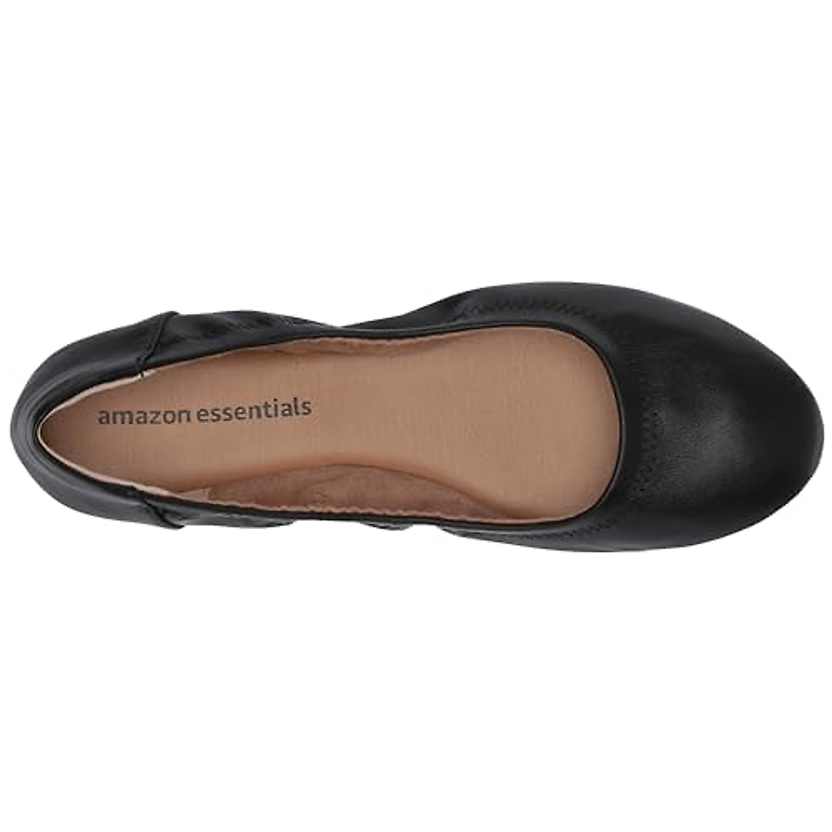 Amazon Essentials Women's Belice Ballet Flat, Black Faux Leather, 10.5 Wide