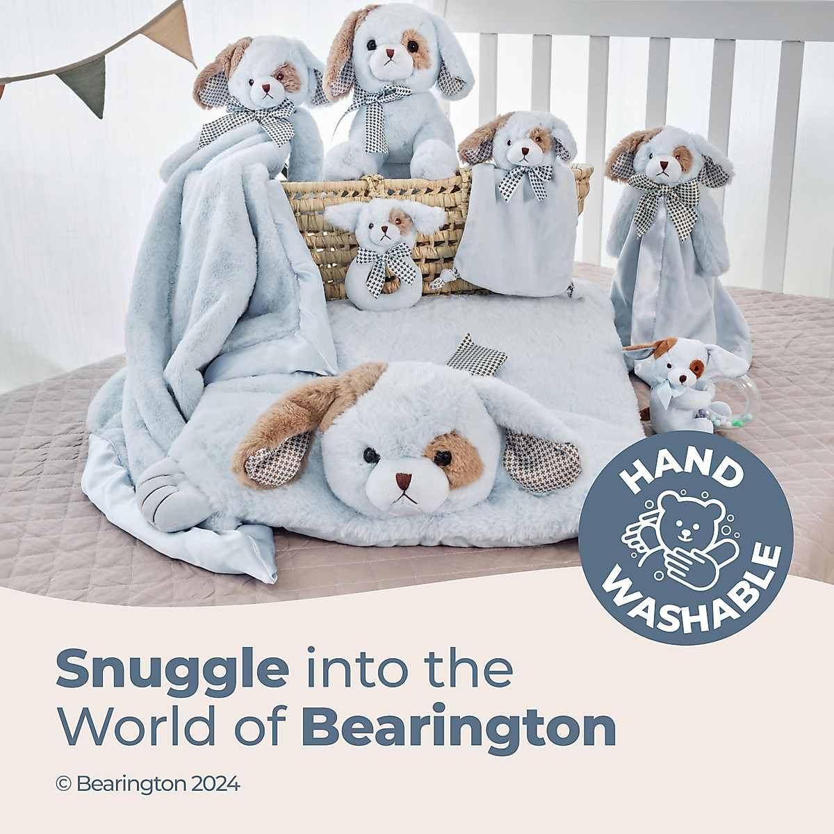 Bearington Baby Lil' Waggles Plush Stuffed Animal Blue Puppy with Rattle, 8 inches