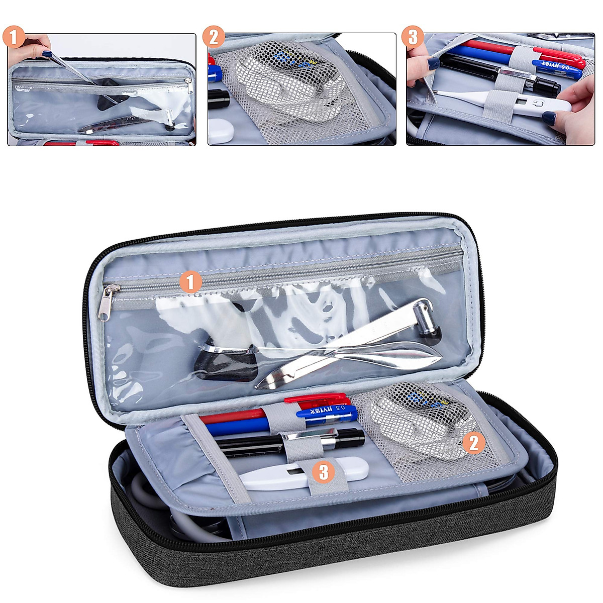 Trunab Stethoscope Case with Inner Divider, Stethoscope Carrying Case Compatible with 3M Littmann/MDF/ADC and Extra Accessories for Nurses, Pediatric Doctor or Hospital Intern, Black(Patent Design)