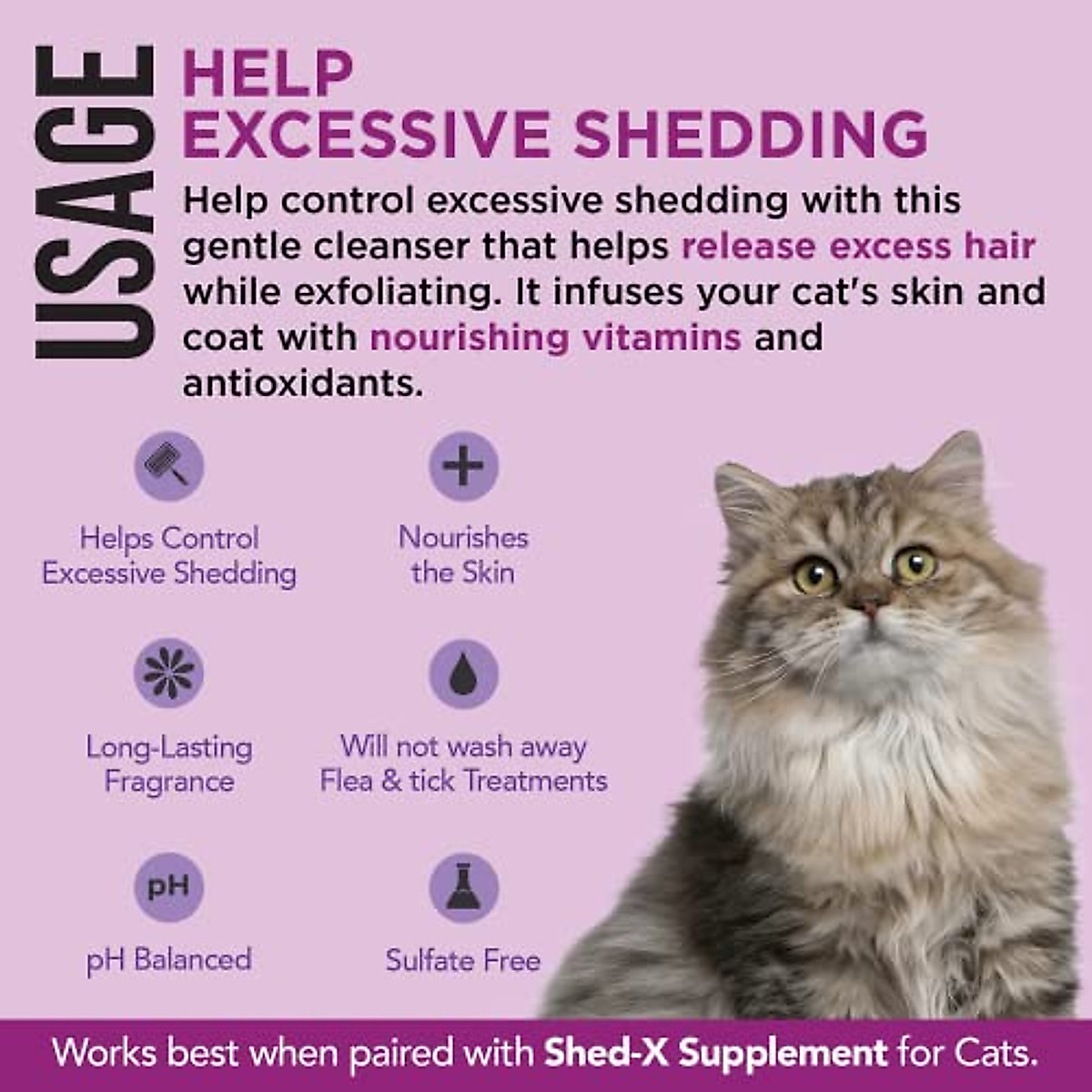 Shed-X Shed Control Shampoo for Cats, 8 oz – Reduce Shedding – Shedding Shampoo Infuses Skin and Coat with Vitamins and Antioxidants to Clean, Release Excess Hair and Exfoliate