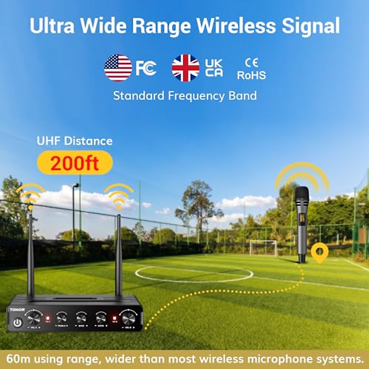 TONOR Wireless Microphone Systems, Dual UHF Cordless Karaoke Microphone Set, Handheld Dynamic Microfono for Singing with Receiver for Home Karaoke, Party, Church, DJ, Wedding, Speech 200ft TW350 Grey