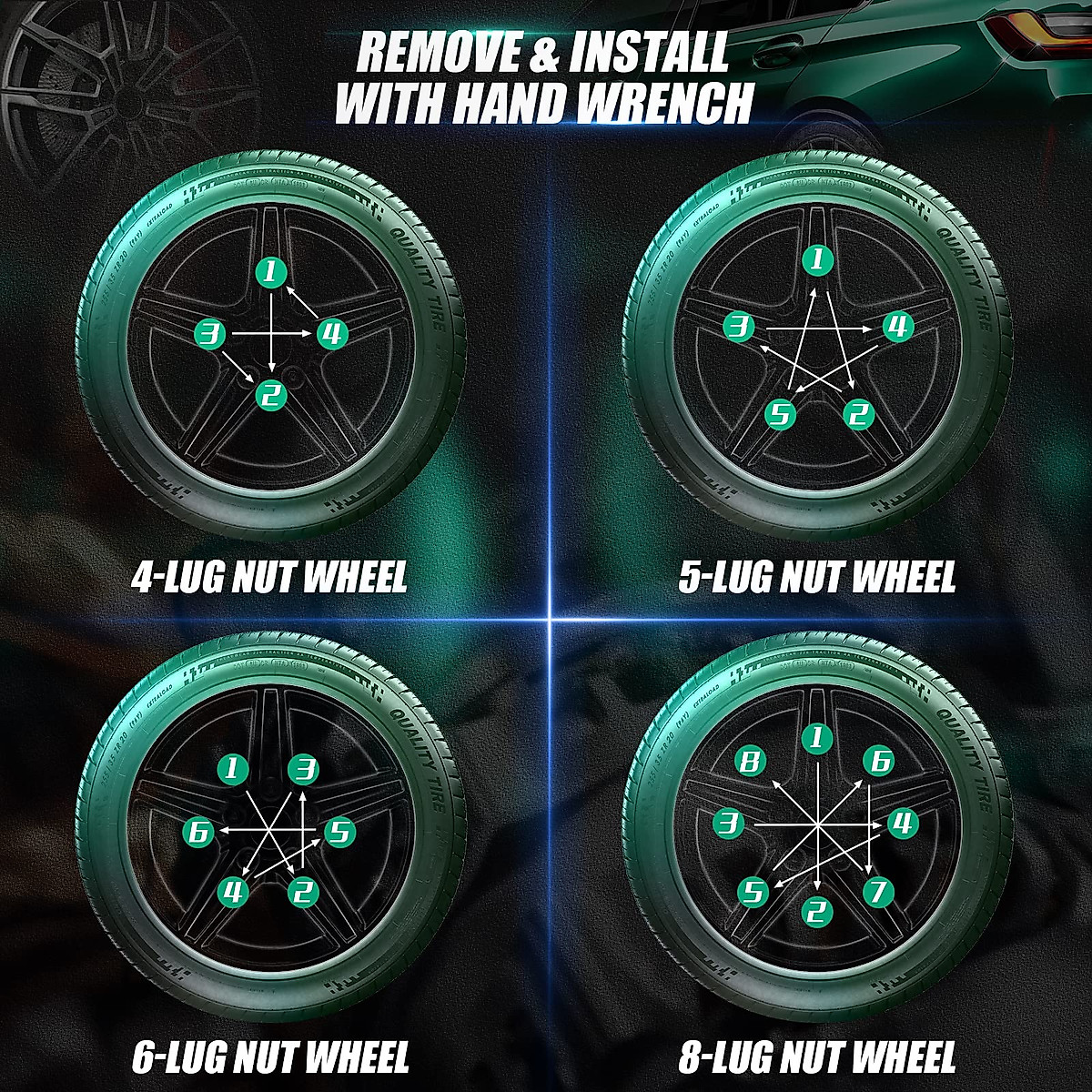 7 Spline Lug Nuts Key Tuner Large Socket Lugnuts Tool for Wrench with 13/16inch(21mm) and 7/8inch(22mm) Hex Replacement 14x1.5 14x2 9/16 Wheel Lug Nut Drive Lock Black 20mm Inner Diameter