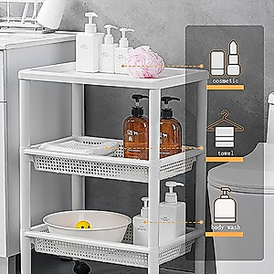 DELURA Slim Storage Cart with Wheels, 4 Tier Bathroom Storage Organizer Rolling Utility Cart for Bathroom Kitchen Laundry Room Office Narrow Place