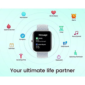 Smart Watch for Android Phones Samsung iOS Compatible Smart Watch with Heart Rate Sleep Blood Oxygen Monitor Step Counter, IP68 Waterproof Touch Screen for Men Women Silver