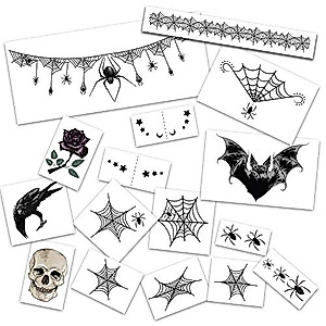 FashionTats Spider Witch Temporary Tattoos | Halloween Costume Tattoo Kit | Skin Safe | MADE IN THE USA| Removable