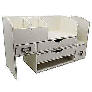 Executive Office Solutions Large Adjustable Wooden Office Desk Organizer For Desktop, Tabletop, or Counter – Wood Storage Shelf Rack – For Office Supplies, Desk Accessories, or Mail - White