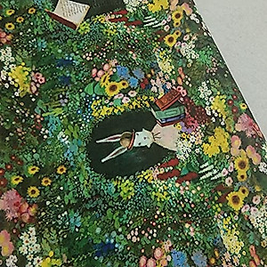 PUMCRAFT Sewing Fabric 100% Cotton Fabric Rabbits & Green Grassland Colorful Flower Printed Sewing Cloth Dress Clothing Textile - 50cm Fabric Patchwork Craft