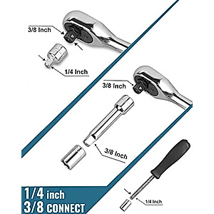 WESCO Socket Wrench Set, Quick Release Ratcheting, 1/4-Inch & 3/8-Inch Drive, SAE/Metric, Cr-V Steel, Mechanic Tool Set with Case, 40 Pieces
