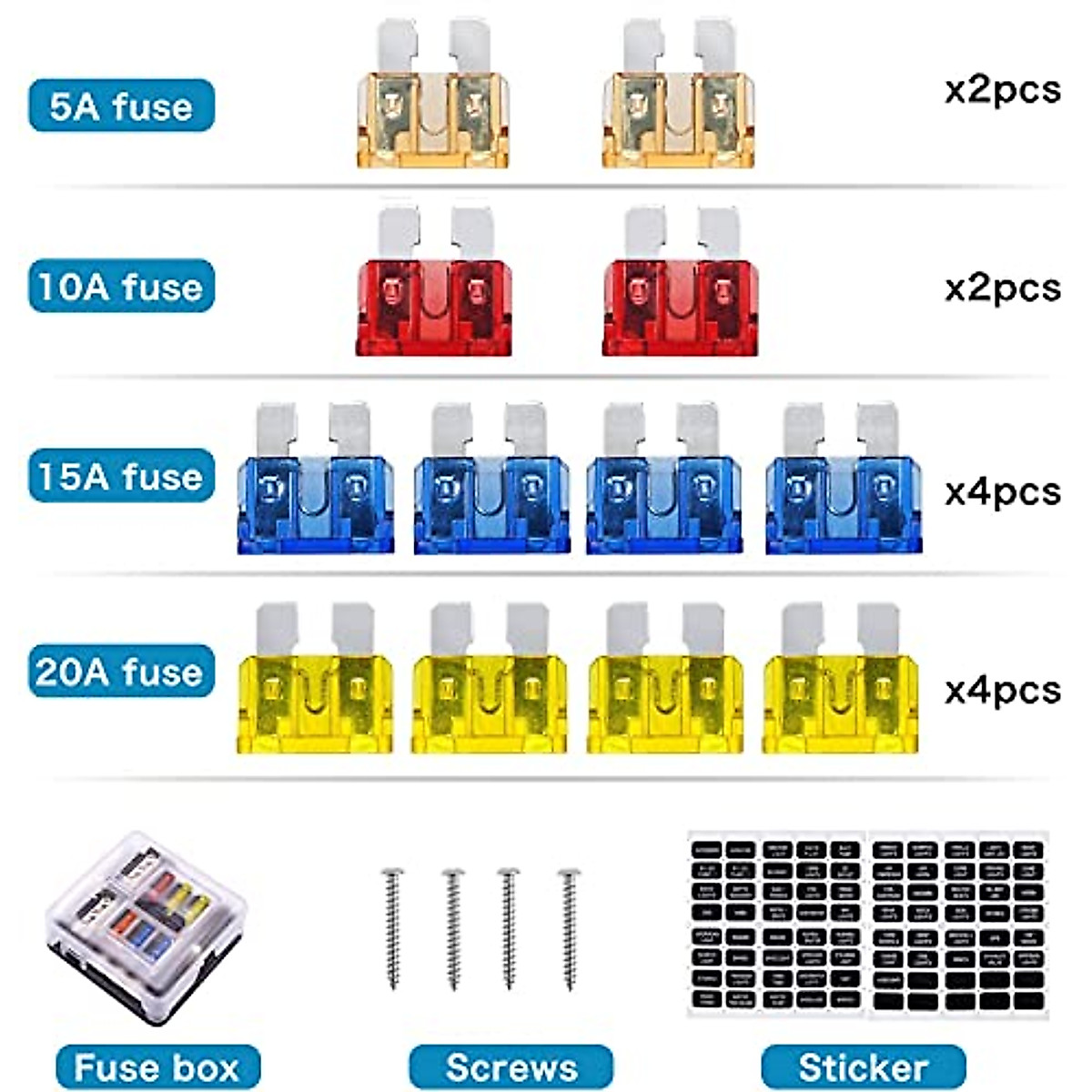 6 Way Fuse Block,12V Blade Fuse 6 Circuit ATC/ATO Waterproof Fuse Box Holder with LED Indicator Waterpoof Cover for 12V/24V Automotive Truck Boat Marine RV Van Vehicle