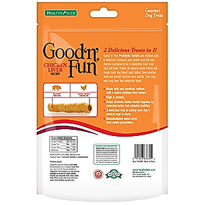 Good'n'Fun Chicken Liver Twists, Dog Chew Sticks, Premium Pork Hide and Chicken Liver Inside, 6 Count