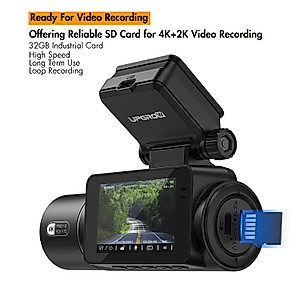 Dash Cam 4K Front and Rear 2K, Full HD Dash Camera for Cars, Free 32GB SD Card, 2.2” IPS Screen, Night Vision, 170°Wide Angle, Loop Recording, 24H Parking Mode