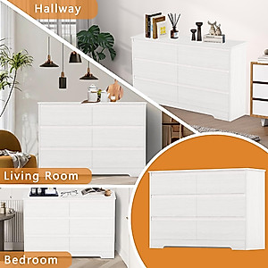 MISHAO White 6 Dresser Drawers for Bedroom, Modern Handleless Wooden Dresser Chest of Drawers, Large Storage Dresser Organizer for Living Room Entryway Closet