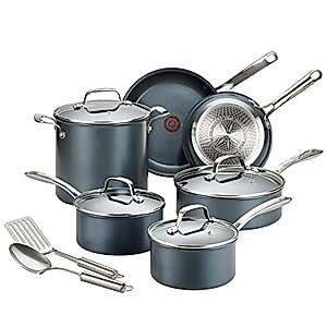T-fal Platinum Nonstick Cookware Set 12 Piece Induction Pots and Pans, Dishwasher Safe Slate