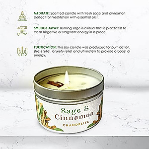 Chandelita Cinnamon Sage Candle for Cleansing House, Home Blessing and Energy with Sage Leaves and Soy Wax for Purification, Relaxation - Meditation Candle - Chakra Candles - Cinnamon Candle