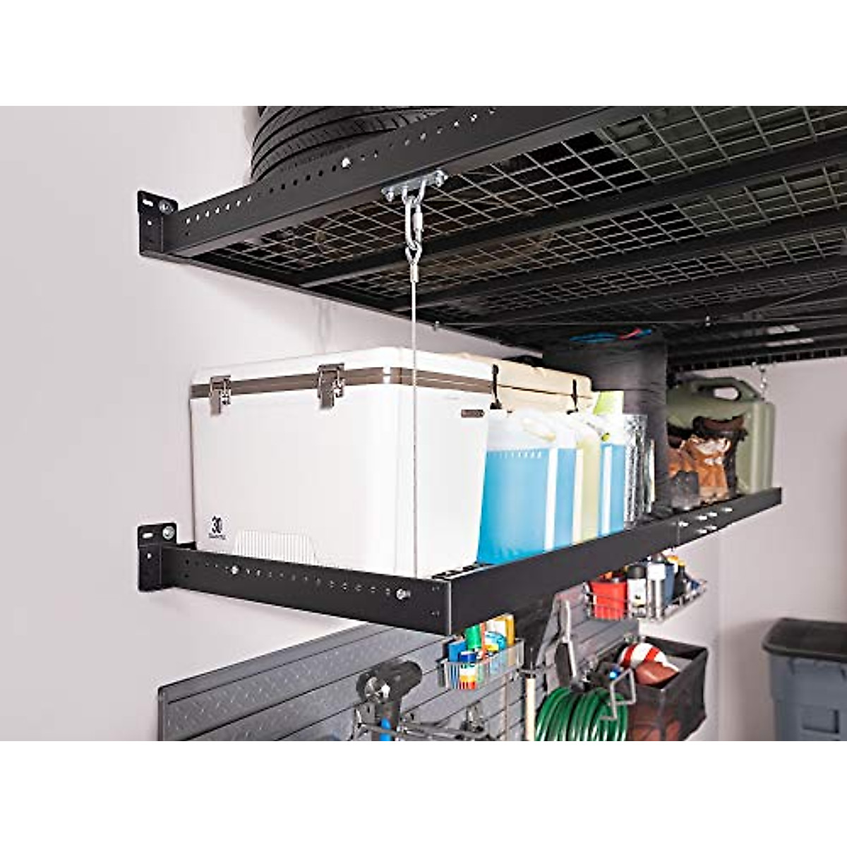 NewAge Products Inc. Pro Series Black 4 ft. x 8 ft. & 2 ft. x 8 ft. Wall Mounted Steel Shelf Set, Garage Overheads, 40408